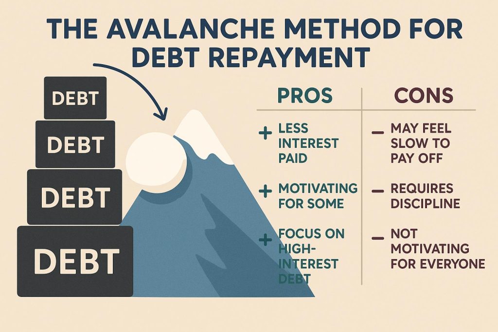 The avalanche method for debt repayment: Pros and cons.